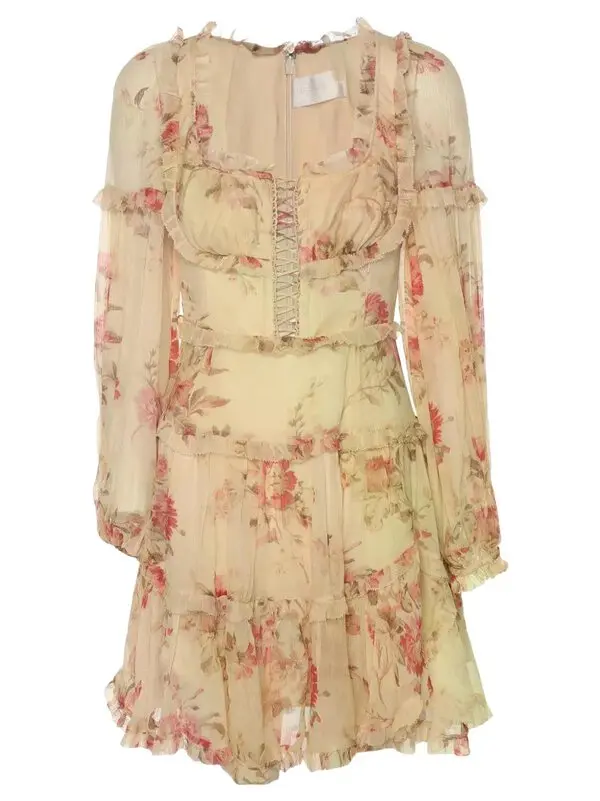 Zimmermann Floral-print Mini Dress - Neutrals