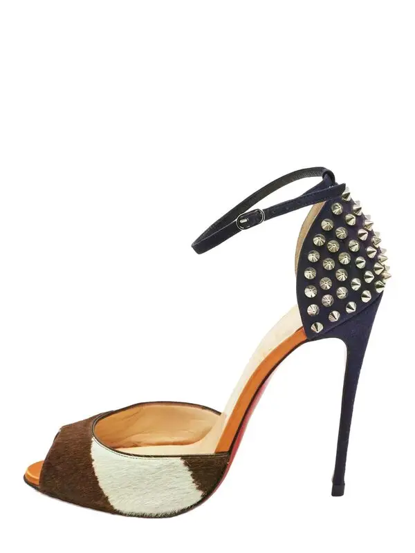 CHRISTIAN LOUBOUTIN Spiked Calf Hair Stiletto Sandals - Brown