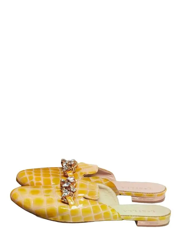 LE SILLA Croc-embossed Crystal-embellished Mules - Yellow