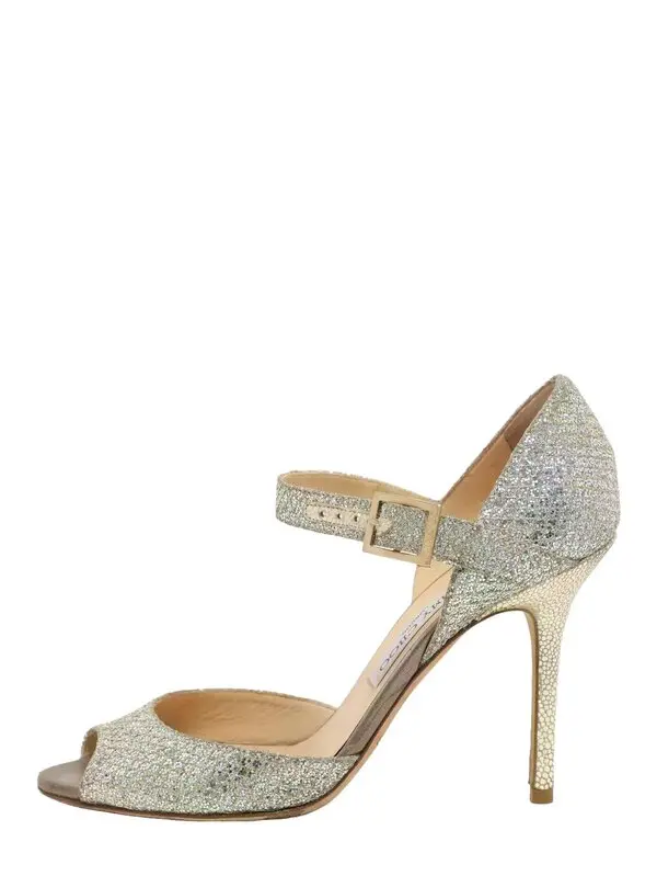 JIMMY CHOO Glitter Ankle Strap Sandals - Silver