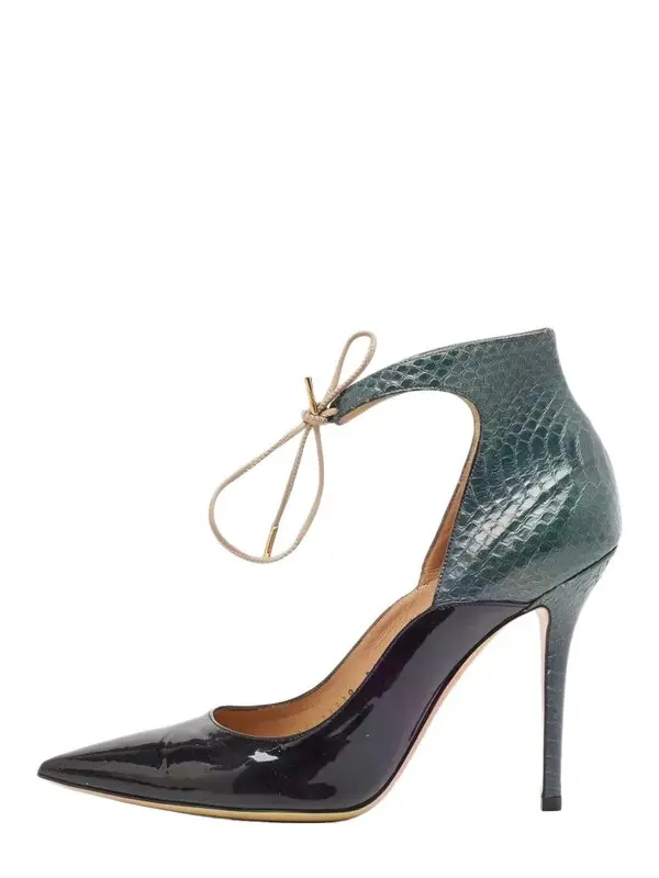 FERRAGAMO 110mm Snakeskin Patent-leather Heeled Pumps - Black