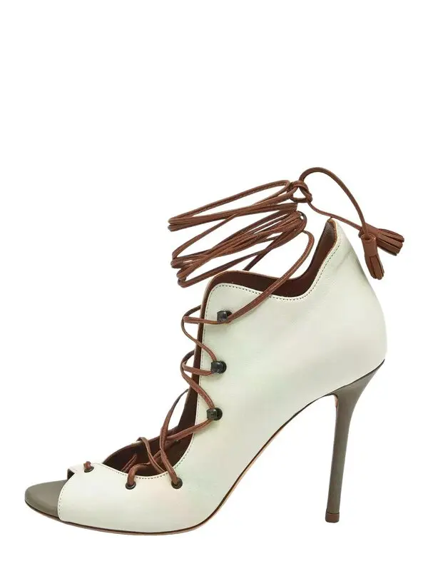 MALONE SOULIERS Leather Lace-up Stiletto Pumps - Neutrals
