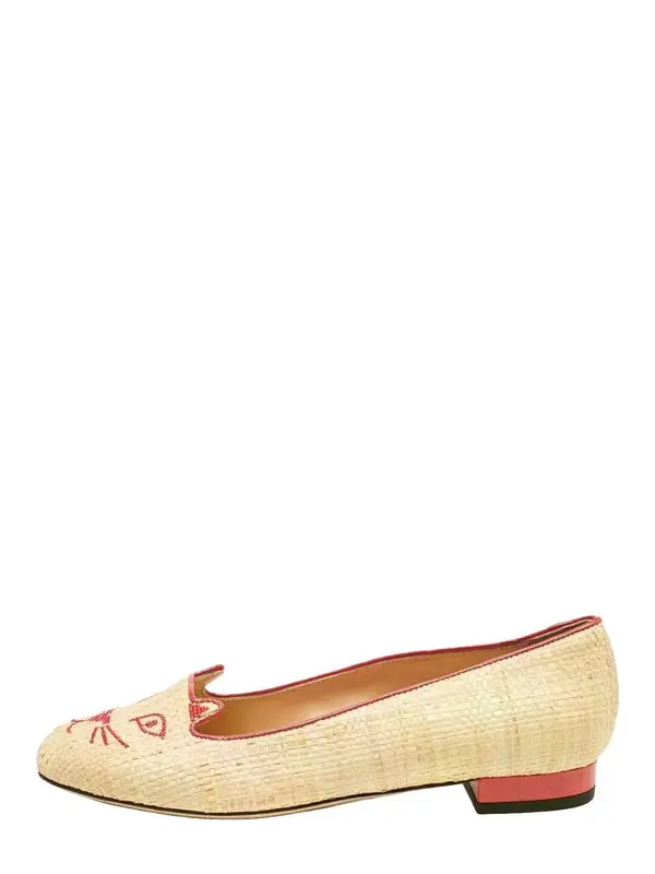 CHARLOTTE OLYMPIA Raffia Cat-embroidered Flats - Neutrals