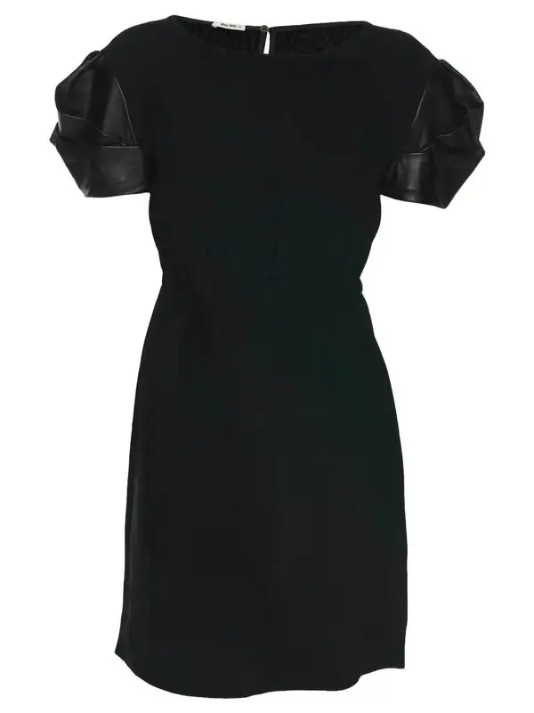 Miu Miu Leather-sleeves Dress - Black