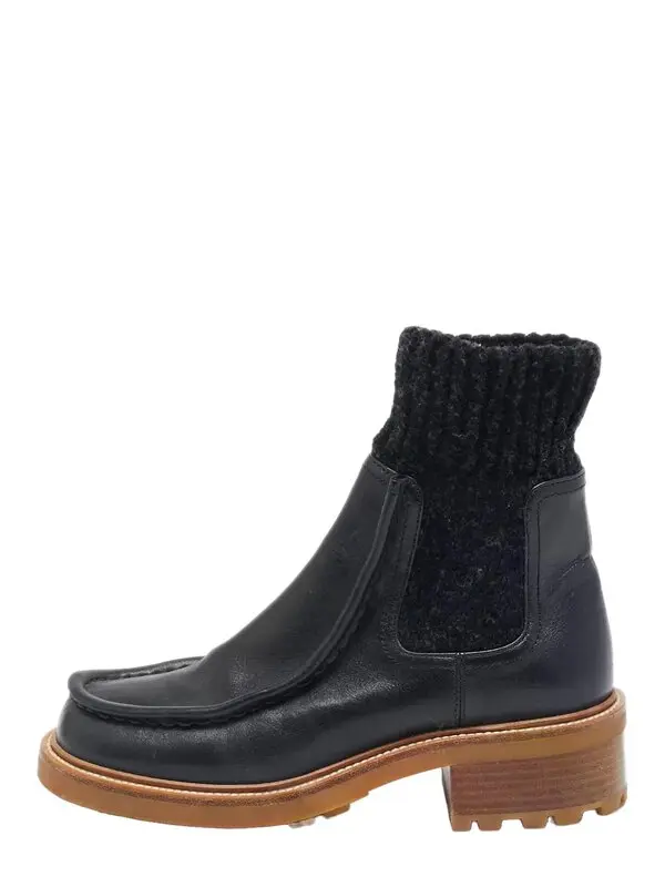 Chloé Leather Knit Chelsea Boots - Black