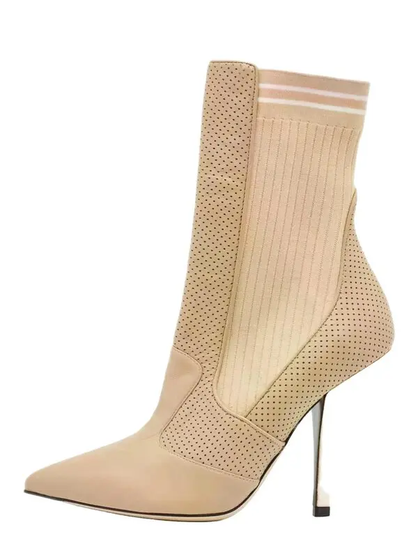 Fendi 111mm Perforated Knit Boots - Neutrals