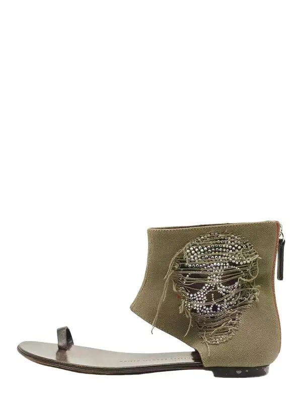 GIUSEPPE ZANOTTI Skull Crystal Canvas Sandals - Green