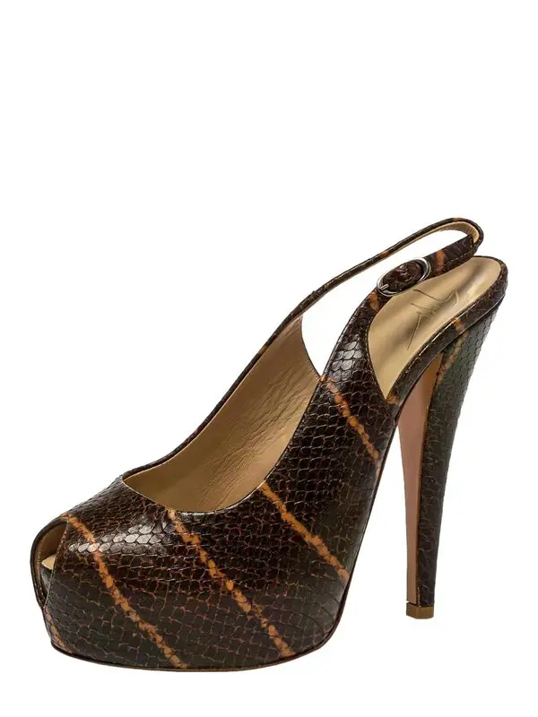GIUSEPPE ZANOTTI 135mm Python-embossed Slingback Sandals - Brown