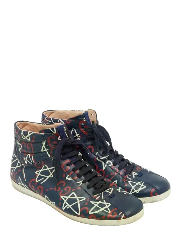 Gucci Leather Graffiti Star Sneakers - Blue
