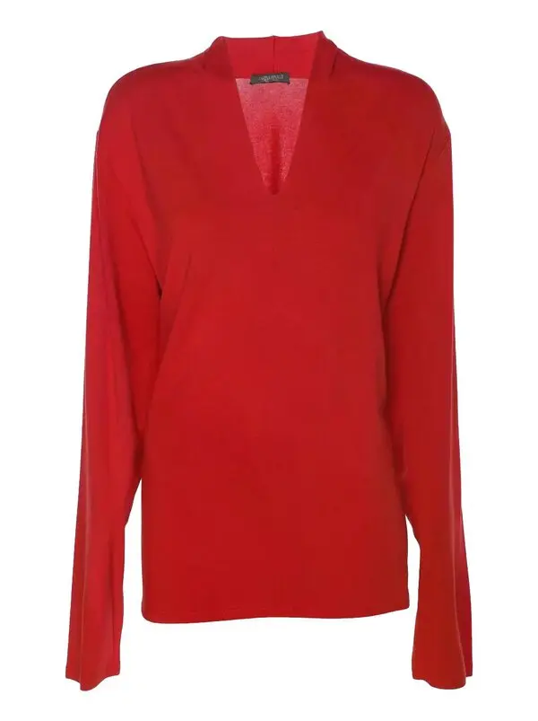 Marina Rinaldi V-neck Long Sleeve Top - Red