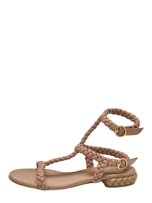 GIANVITO ROSSI Braided Leather Flat Sandals - Neutrals