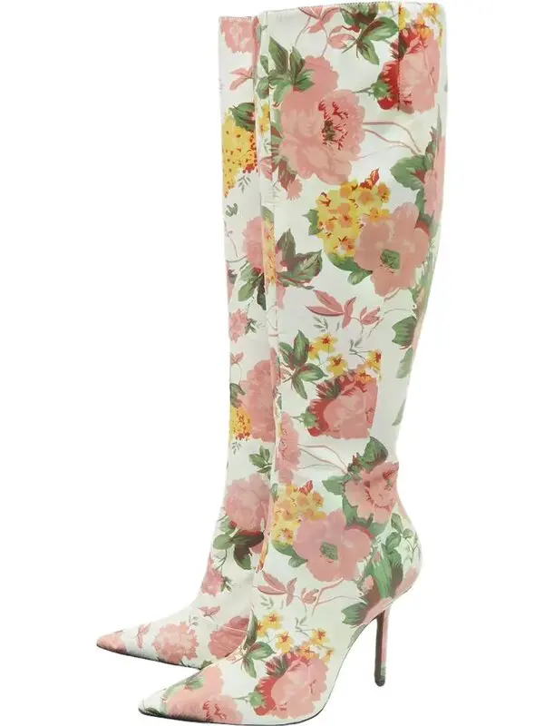 Vetements Floral-print Knee-high Boots - White