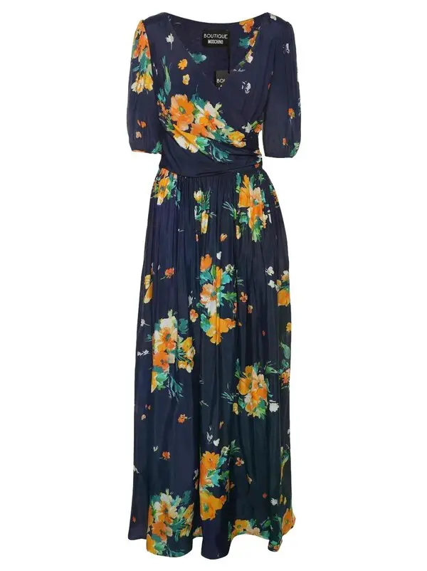 Moschino Satin Floral Maxi Dress - Blue