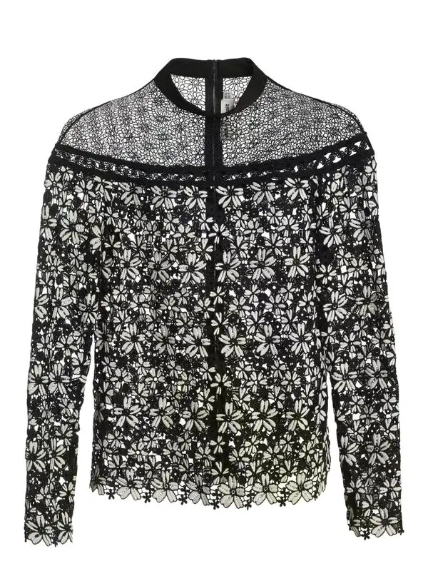 SELF-PORTRAIT Laced Floral-print Blouse - Black