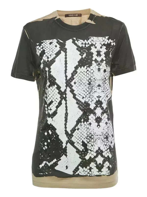 Roberto Cavalli Snakeskin-print Cotton T-shirt - Brown