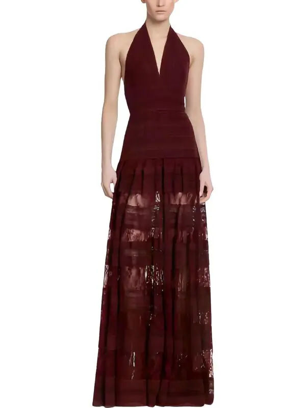 Elie Saab Lace Halterneck Dress - Red