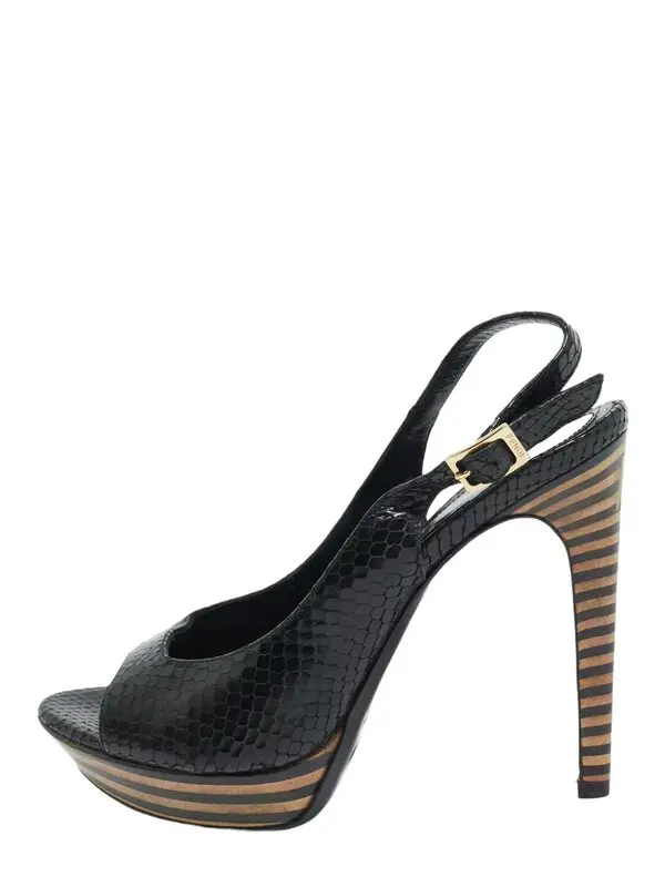 Fendi Python Embossed Leather Sandals - Black