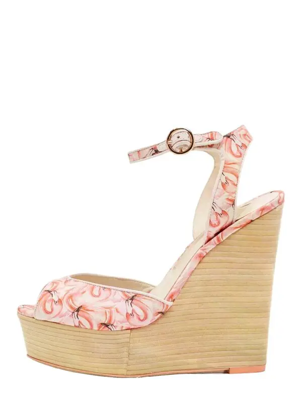 SOPHIA WEBSTER 90mm Flamingo-print Wedge Sandals - Neutrals