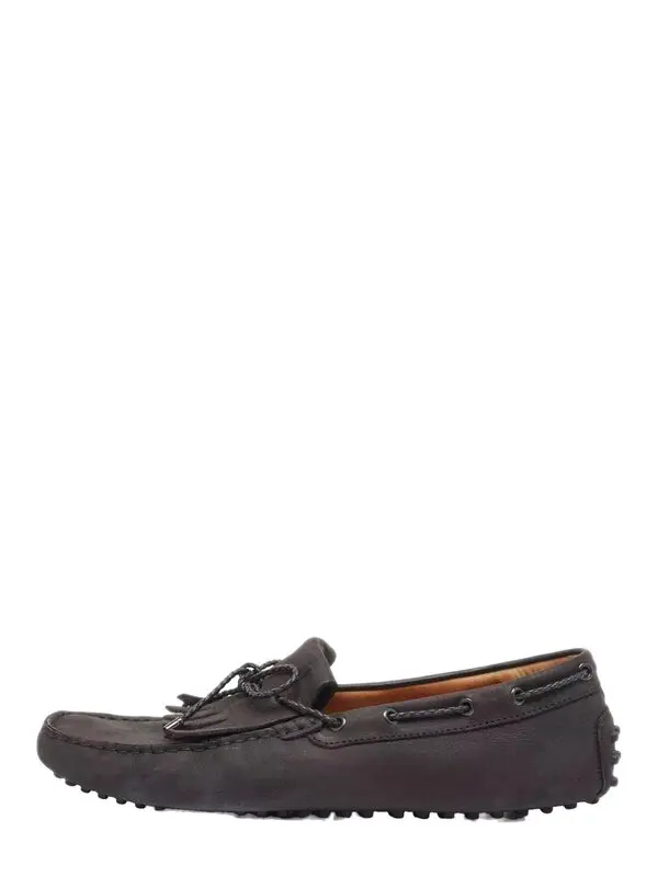 TOD'S Nubuck Leather Fringe Loafers - Black
