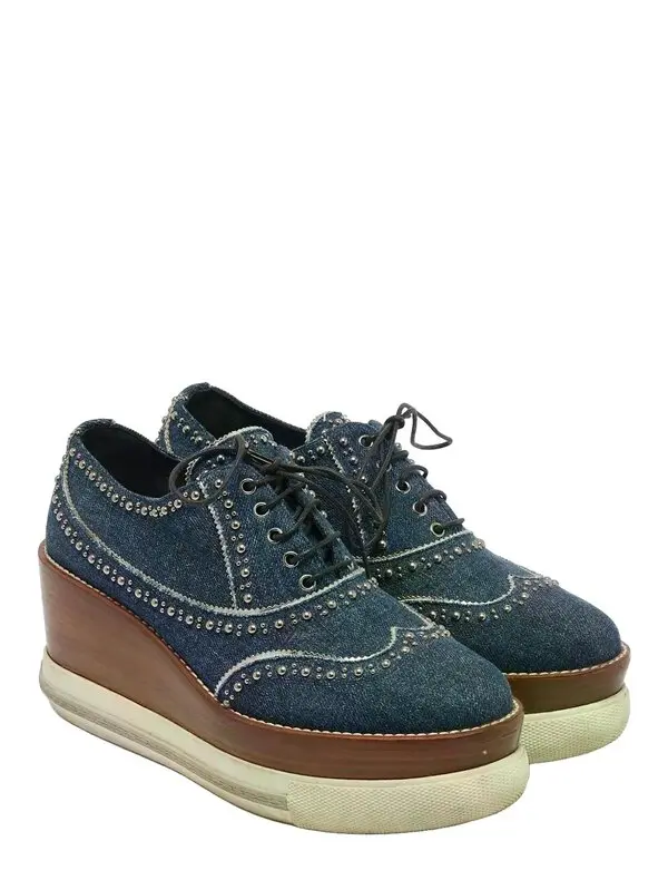 Miu Miu Denim Studded Derby Shoes - Blue