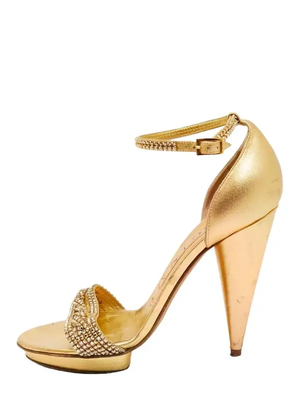 GINA Leather Sandals With Crystal Embellishments - Gold