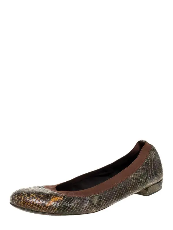 STUART WEITZMAN Python Embossed Leather Ballet Flats - Brown