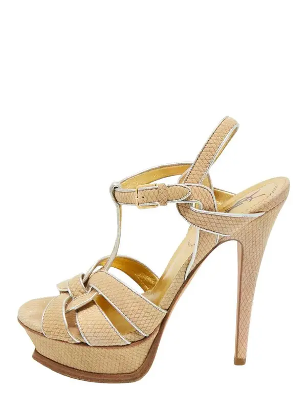 Saint Laurent Suede Platform Sandals - Neutrals