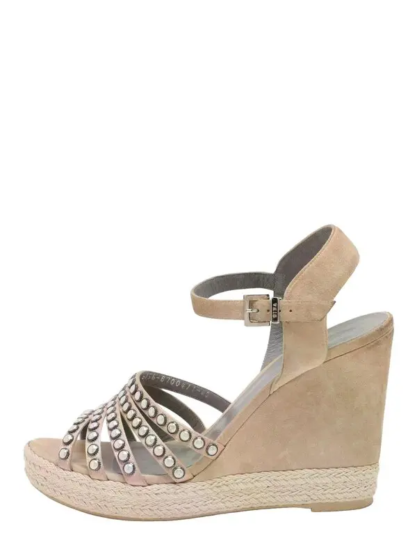 GINA 115mm Pearl-embellished Wedge Sandals - Neutrals