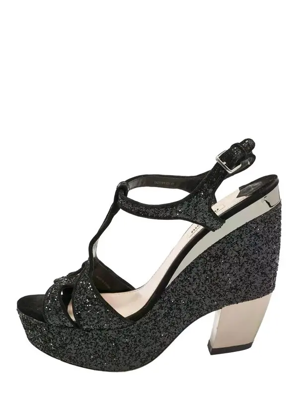 Miu Miu 110mm Glitter Platform Sandals - Black