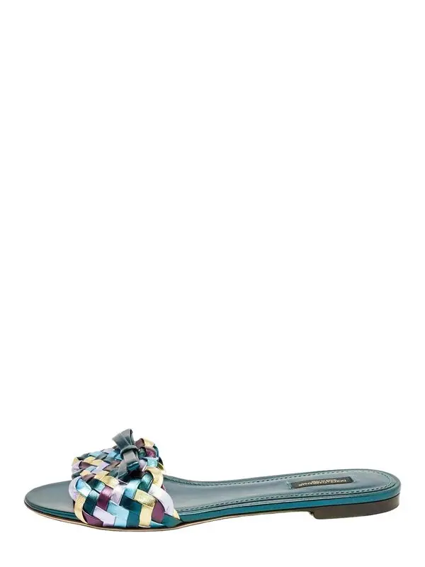 Dolce & Gabbana Metallic Leather Slides - Blue