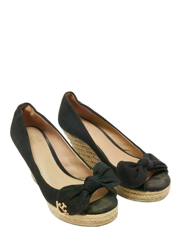 Tory Burch Bow Wedge Espadrilles - Black