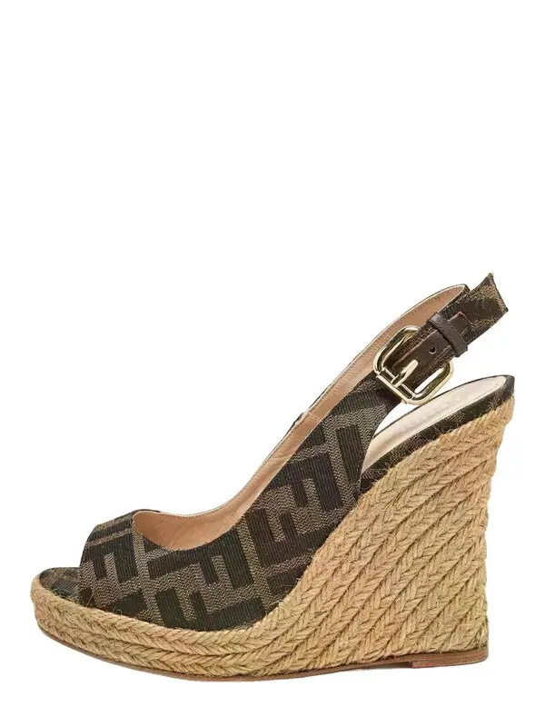 Fendi Patterned Slingback Wedge Sandal - Brown