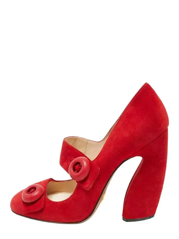 Prada Mary Jane Suede Pumps - Red
