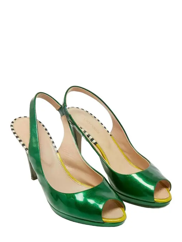 SERGIO ROSSI Peep-toe Slingback Sandals - Green
