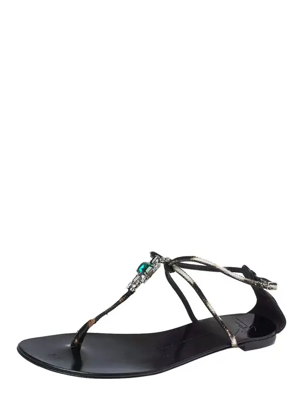 GIUSEPPE ZANOTTI Crystal-embellished Flat Sandals - Brown