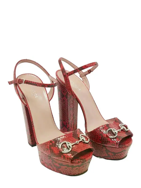 Gucci Horsebit Heeled Sandals - Red