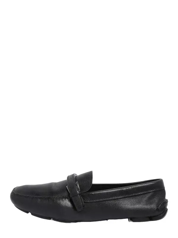 Prada Leather Buckle Detail Loafers - Black