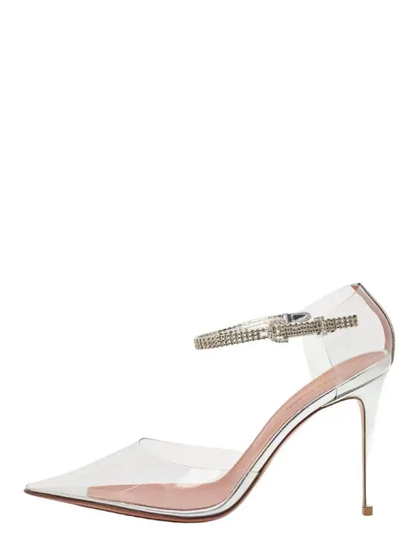 Amina Muaddi 100mm Crystal-embellished Ankle-strap Pumps - Silver