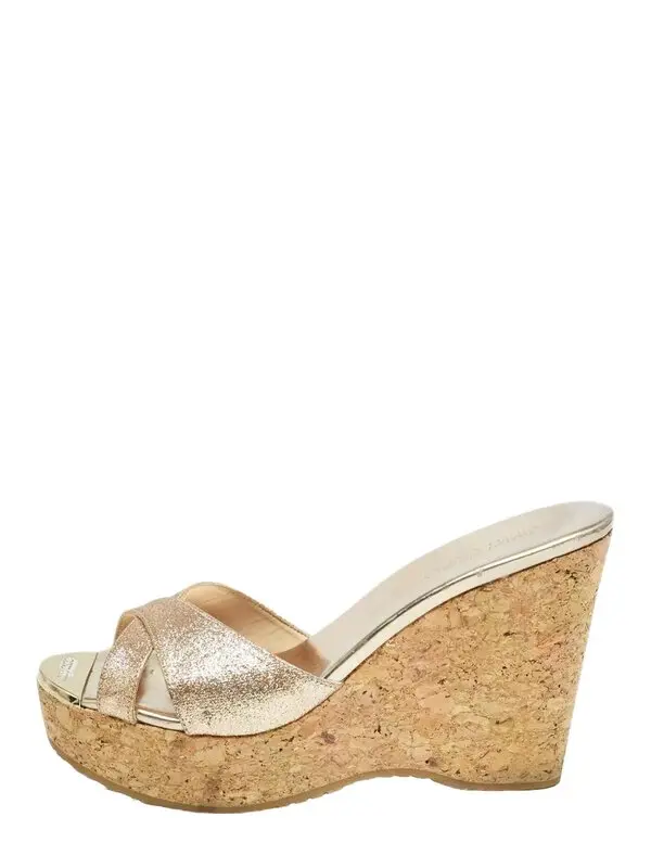 JIMMY CHOO Glitter Cross-strap Wedge Sandals - Gold