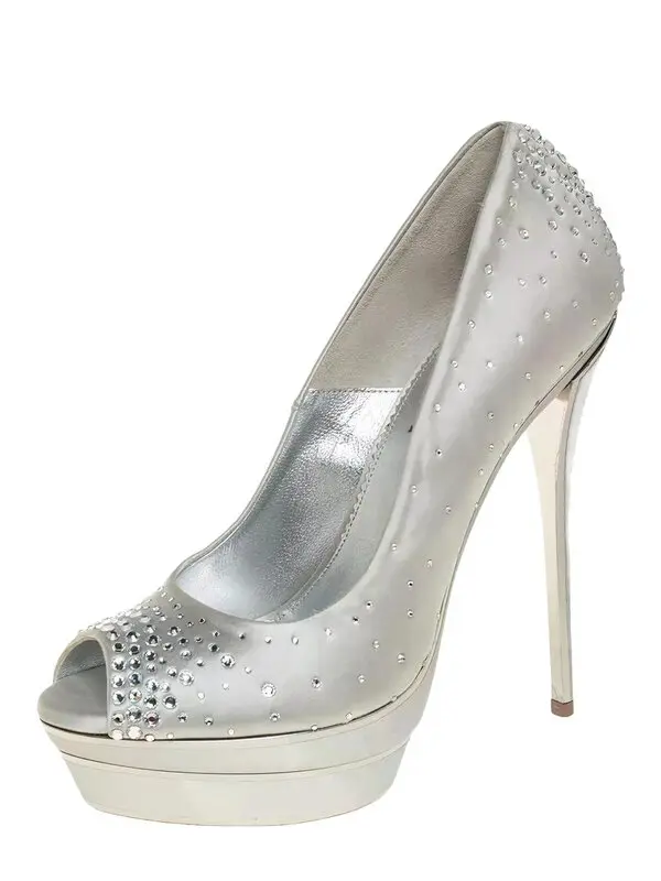 LORIBLU Crystal Embellished Peep-toe Pumps - Silver
