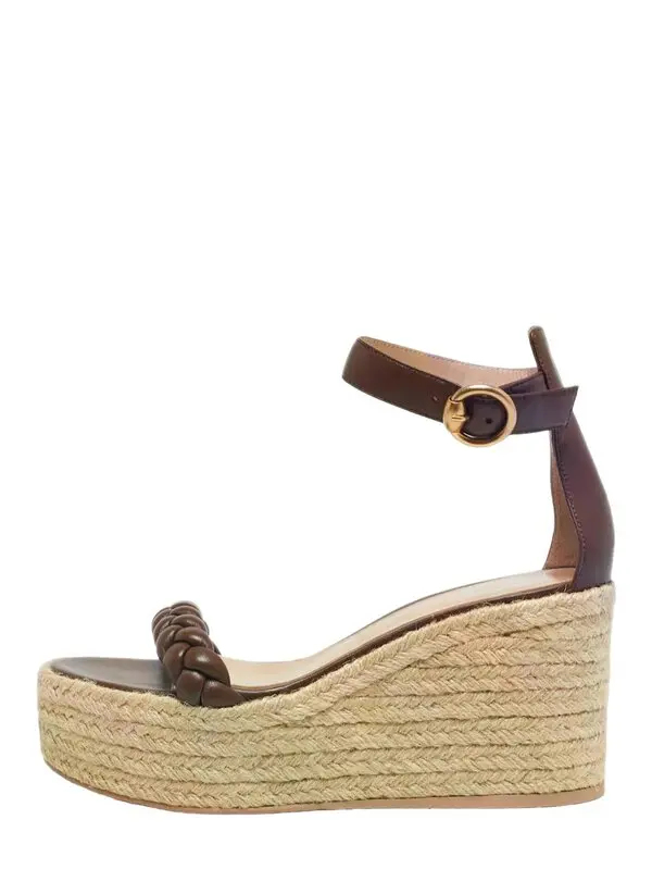 GIANVITO ROSSI Merida Braided Wedge-heel Espadrille Sandals - Brown