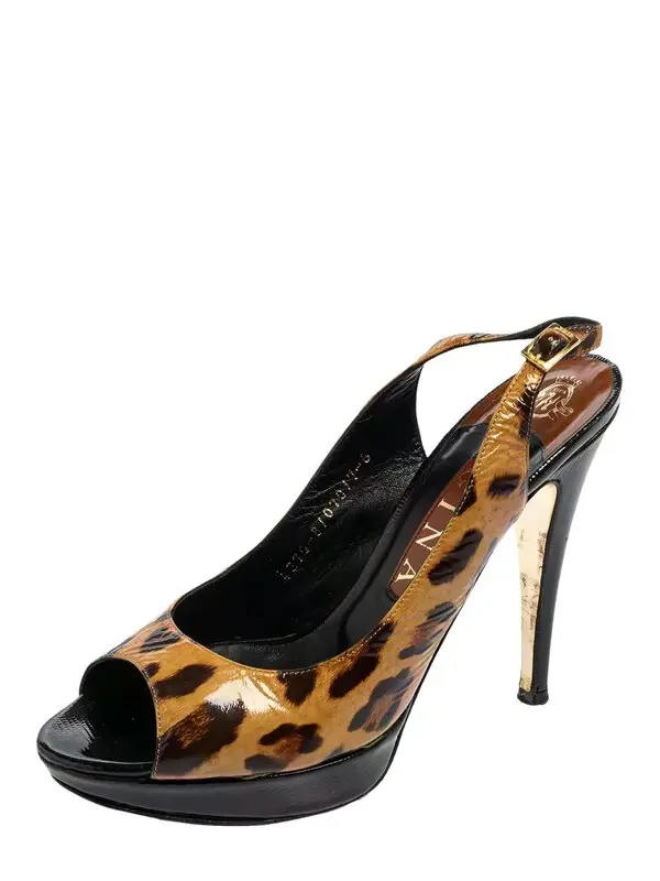 GINA Leopard Print Slingback Sandals - Brown