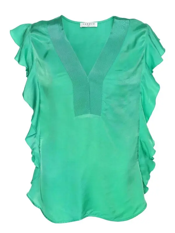 Sandro Ruffled Crepe Top - Green