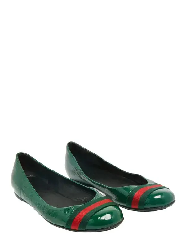 Gucci Web-detail Leather Ballet Flats - Green