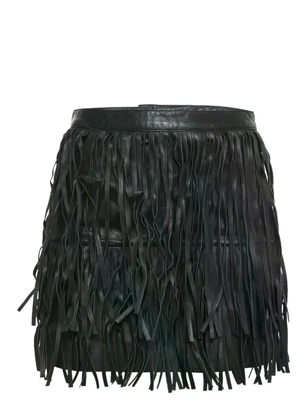 Zadig&Voltaire Leather Fringe Trim Skirt - Black