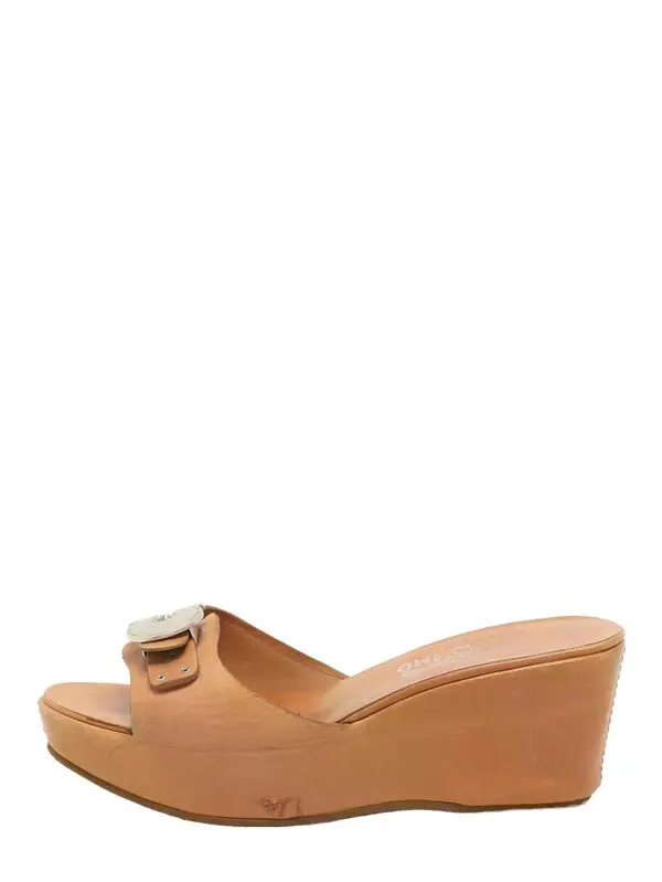 FERRAGAMO Gancini Leather Wedge Sandals - Brown