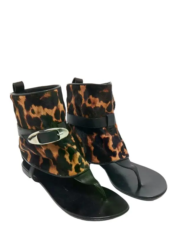 GIUSEPPE ZANOTTI Leopard-print Buckled Sandals - Brown