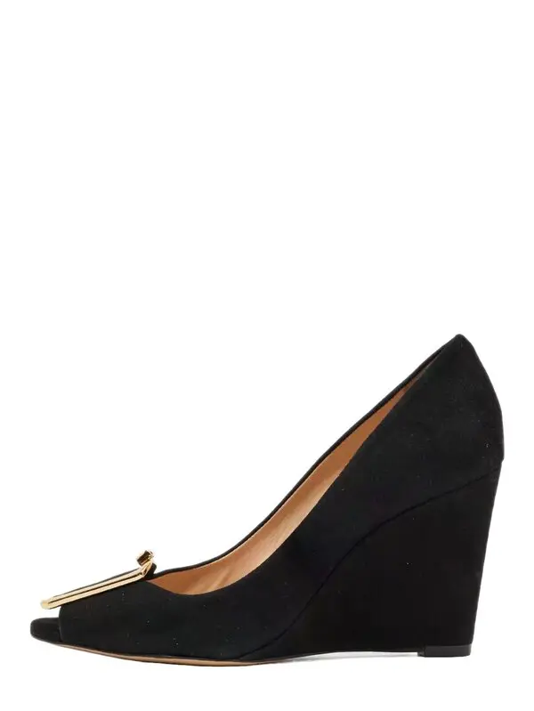 Tory Burch Peep-toe Wedge Heel Shoes - Black