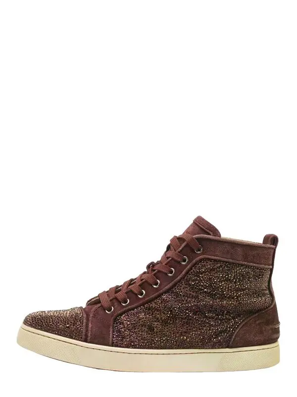 CHRISTIAN LOUBOUTIN Crystal-embellished Lace-up High-top Sneakers - Brown