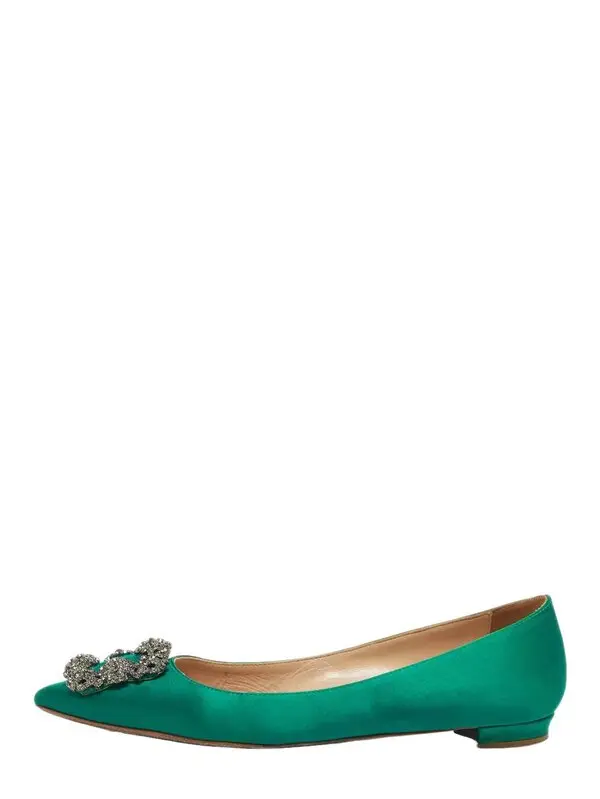 Manolo Blahnik Hangisi Satin Ballet Flats - Green